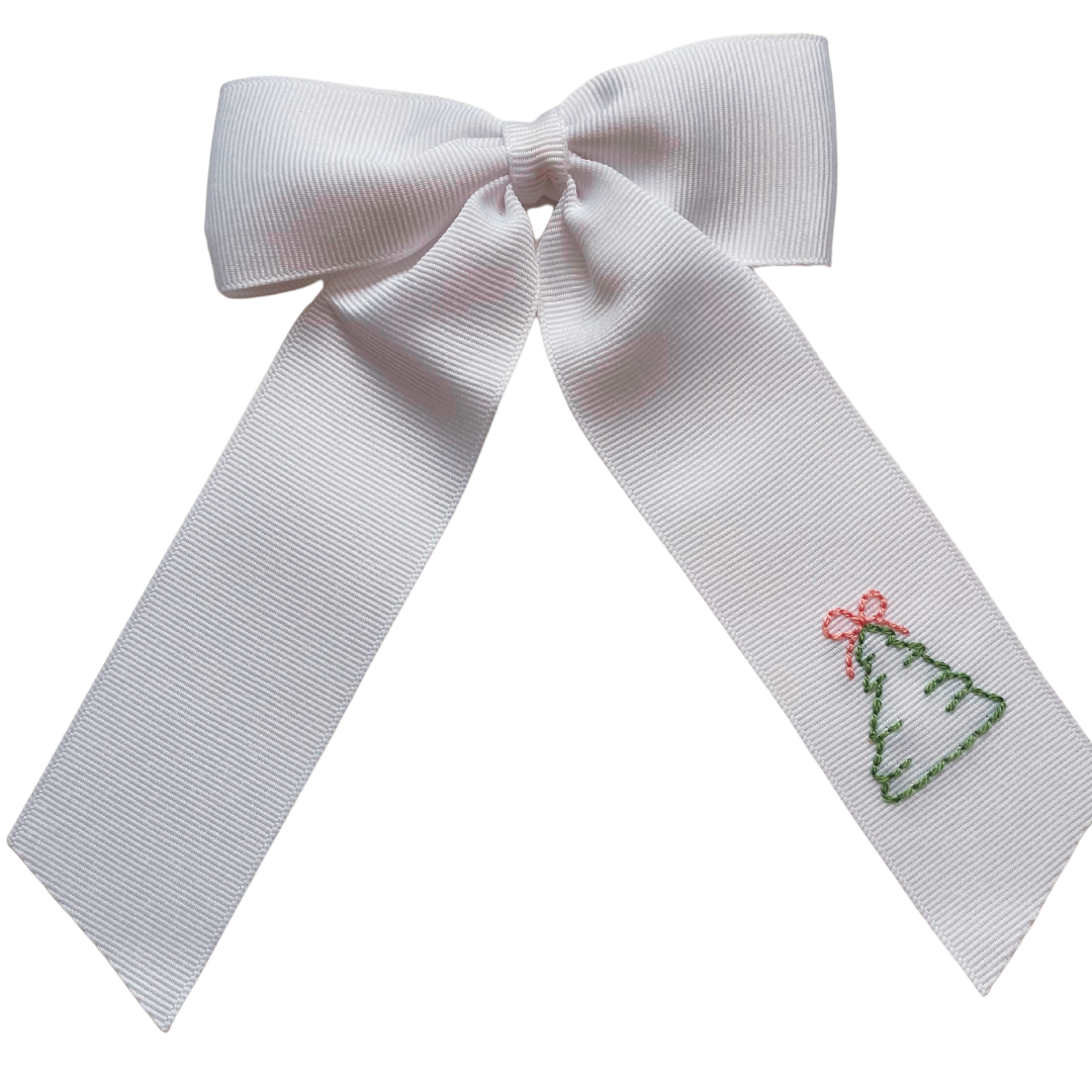 Medium White Hand Embroidered Tree Bow – Flora Ottimer